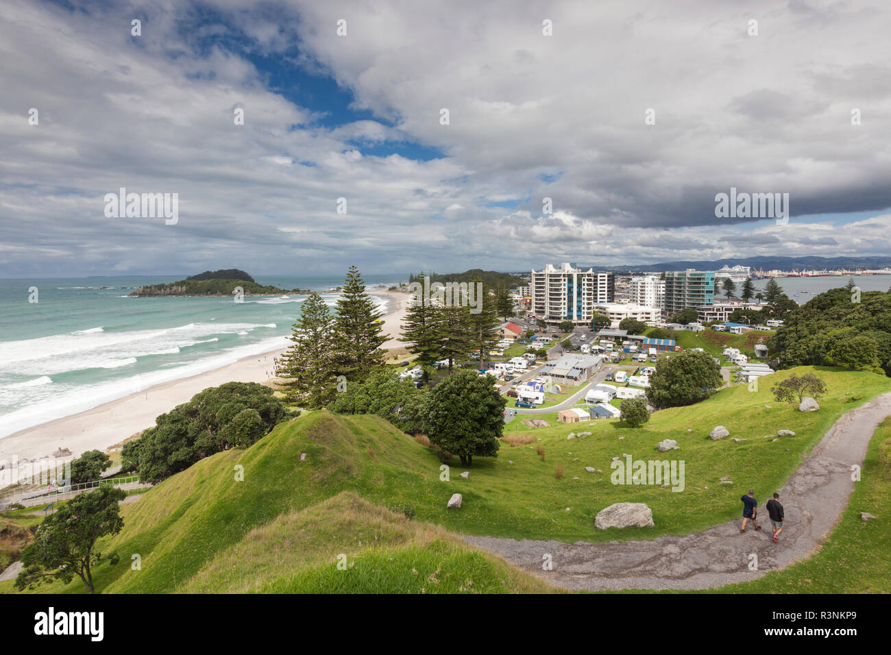 New Zealand, North Island, Mt. Manganui. Elevated town view from the ...