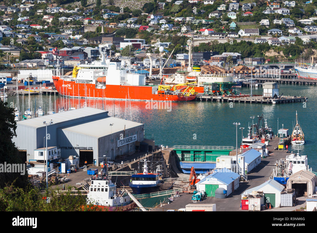 New Zealand, South Island, Christchurch-Lyttelton, elevated view of ...