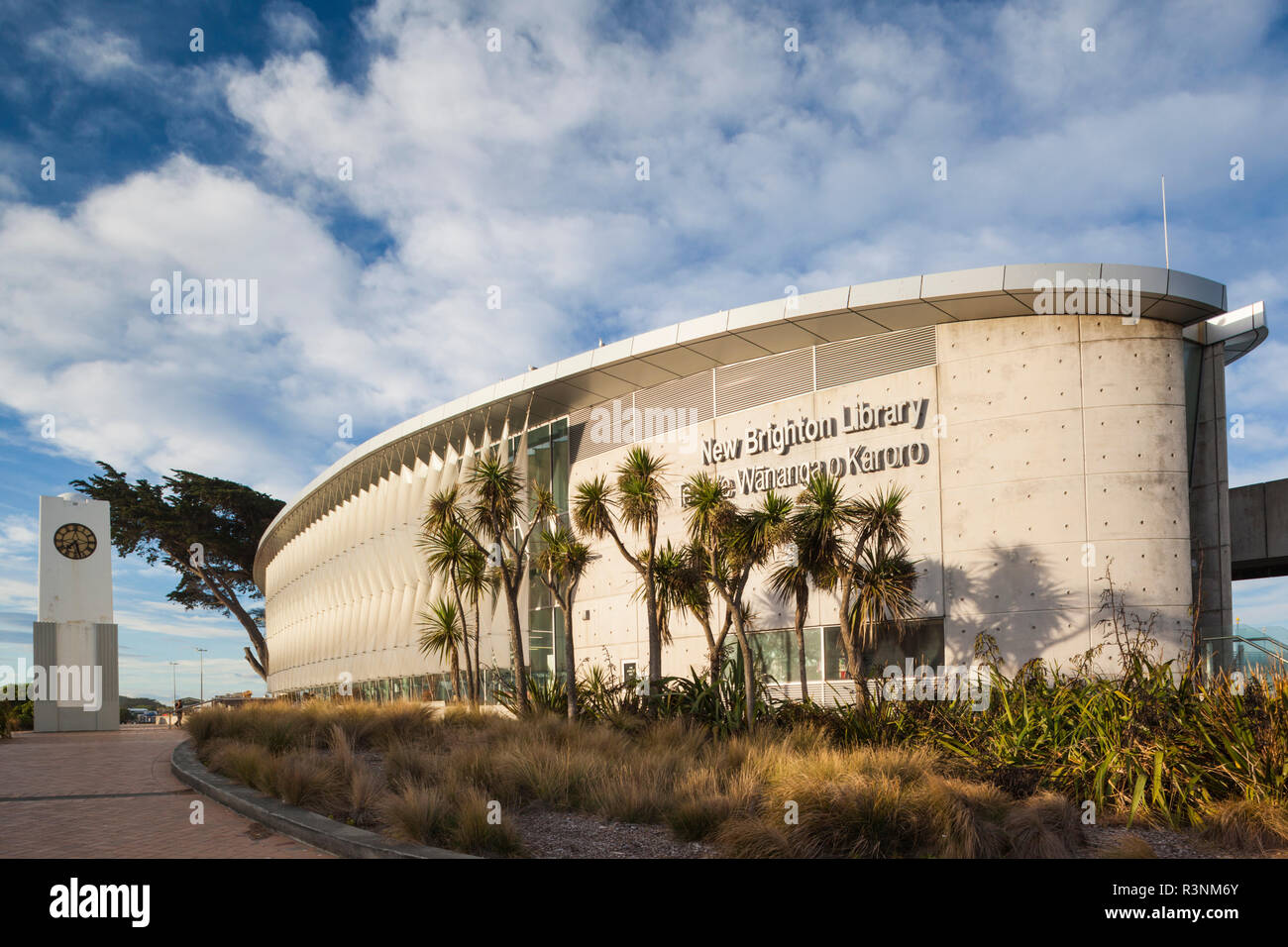 New Zealand, South Island, Christchurch-New Brighton, library and clock ...