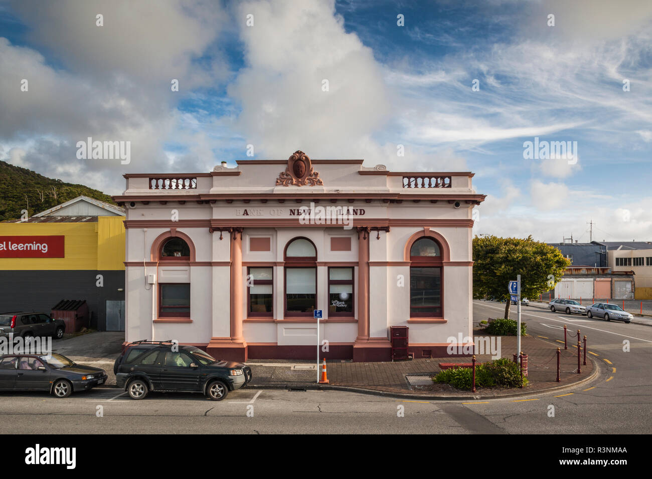 New Zealand, South Island, West Coast, Greymouth, downtown buildings ...