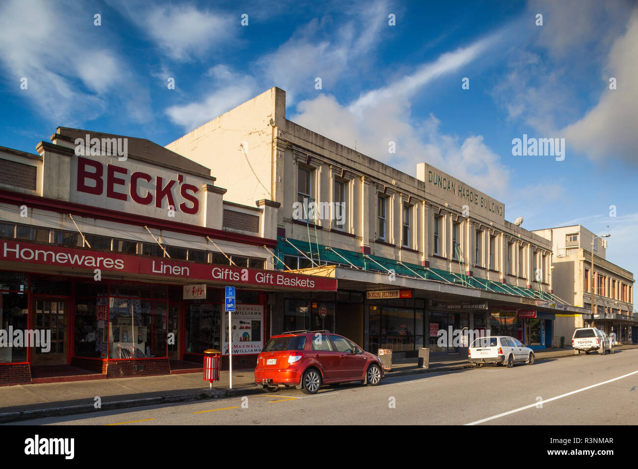 New Zealand, South Island, West Coast, Greymouth, downtown buildings ...