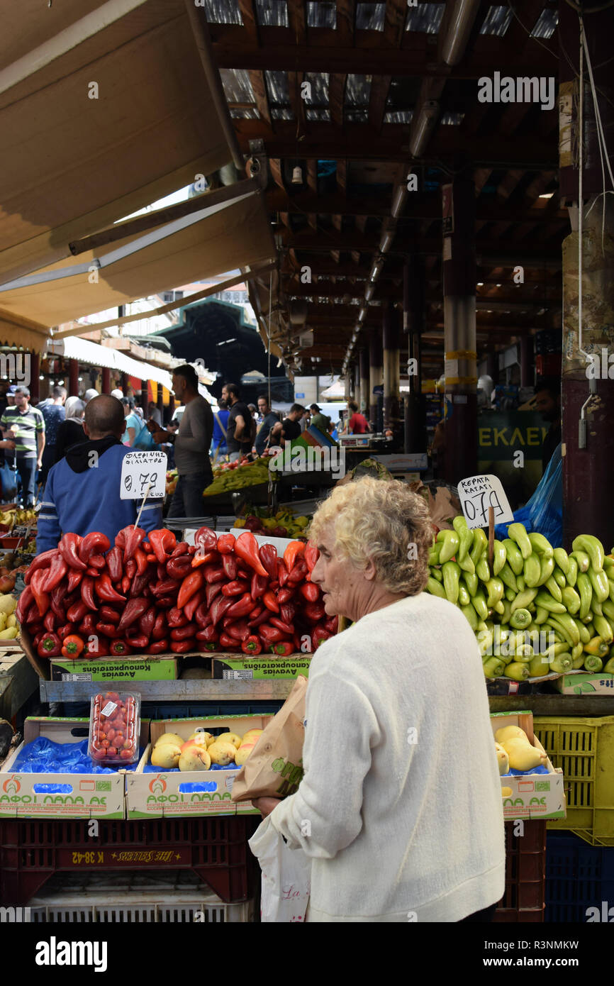 ATHENS, GREECE - OCTOBER 2, 2018: People shopping for fresh fruit and ...