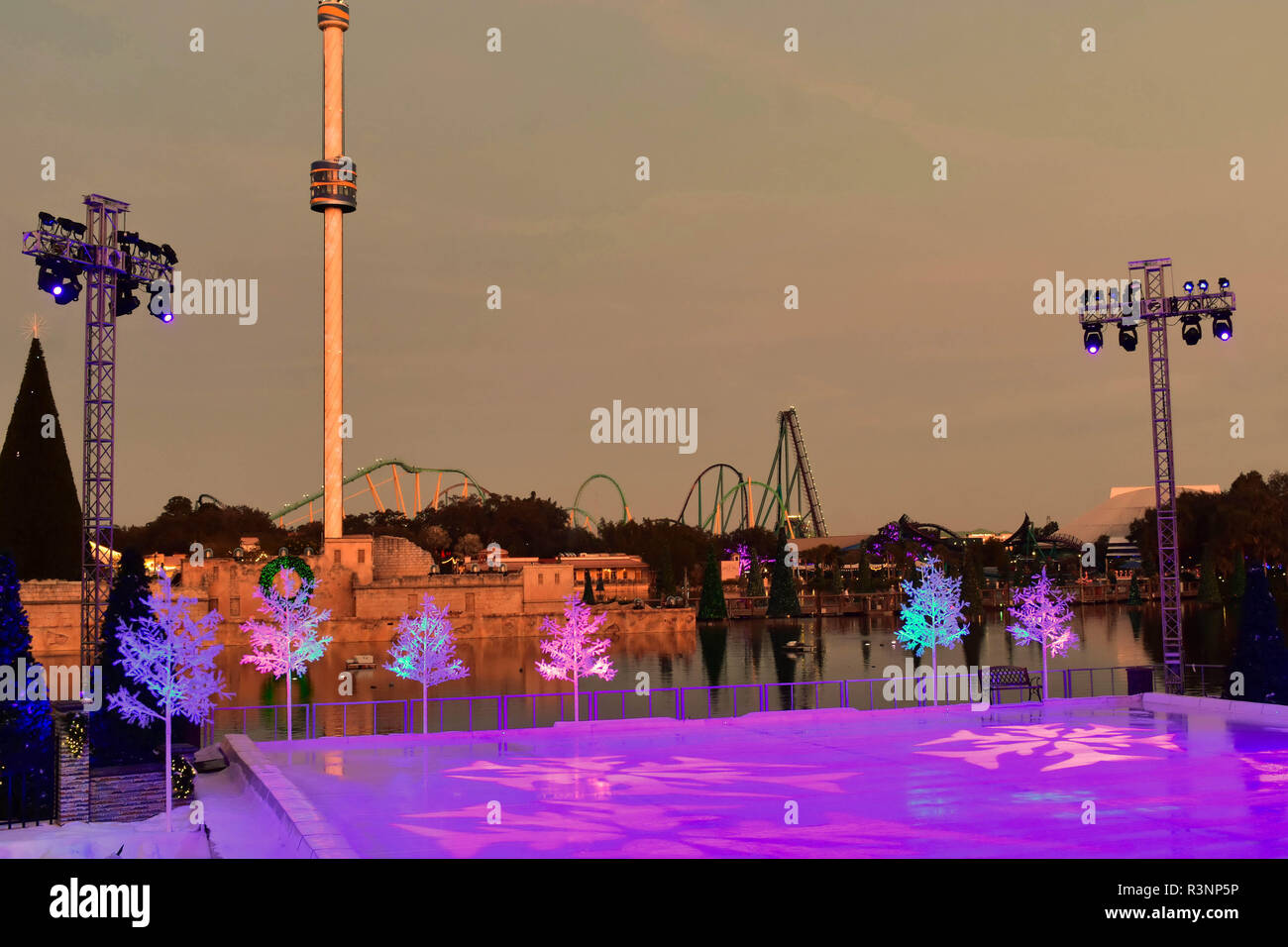 Orlando, Florida. November 17, 2018. Ice skating scene with holidays ...