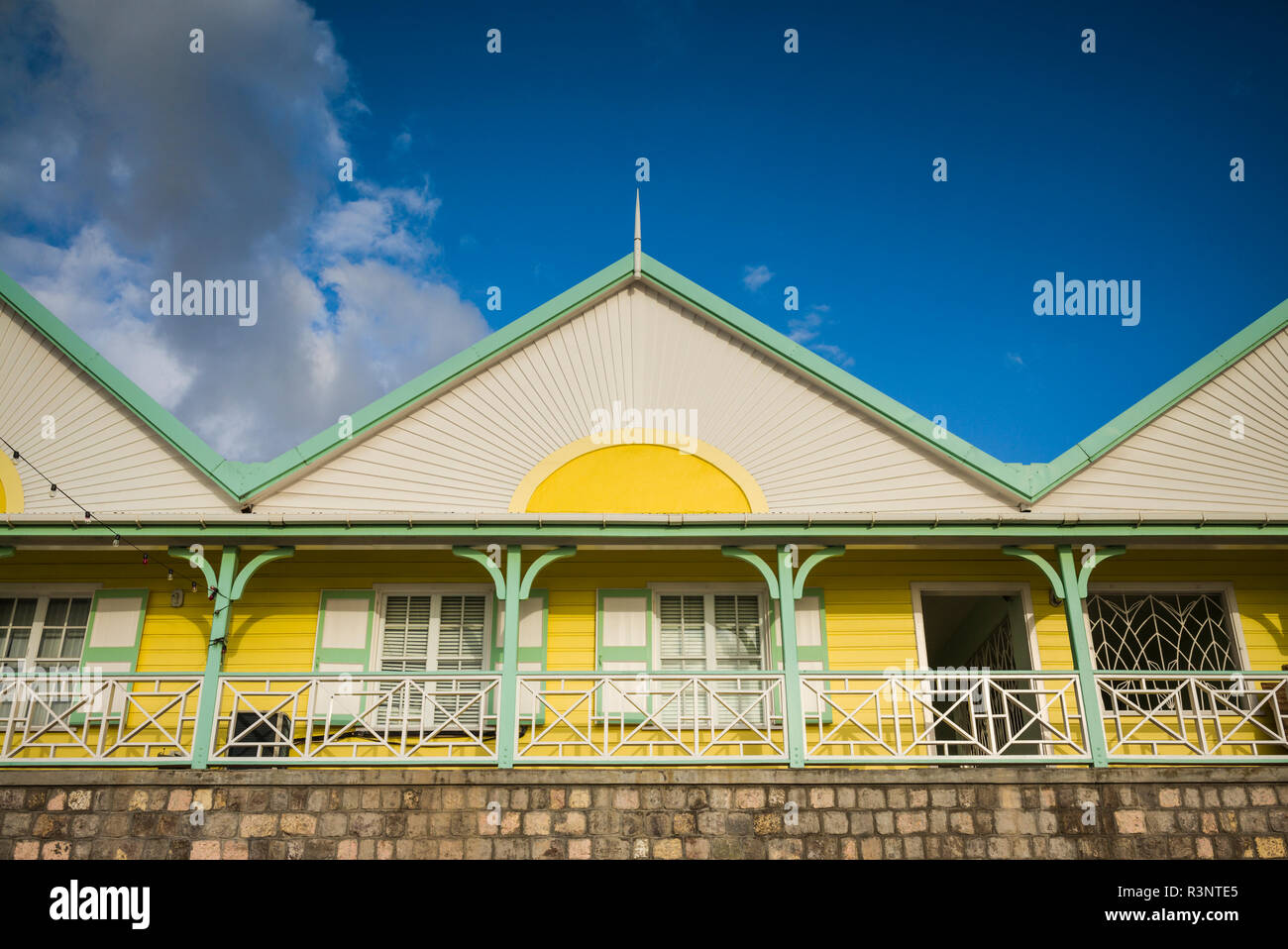 St. Kitts and Nevis, Nevis. Charlestown waterfront buildings Stock ...