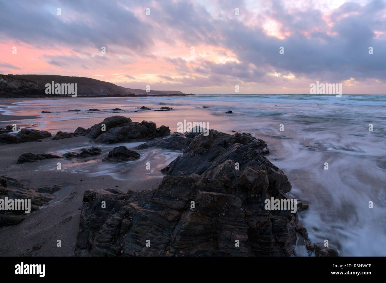 Crashing waves on Kennack Sands Beach on the Lizard Coast of Cornwall ...