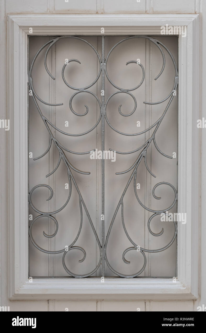 Antique european metal window wrought iron grille. Algarve, Portugal ...