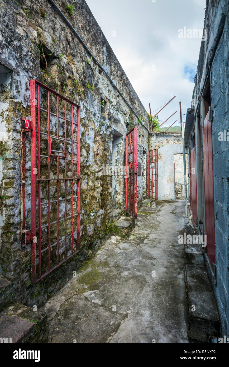 British Virgin Islands, Tortola. Road Town. HM Prison Museum cellblock ...