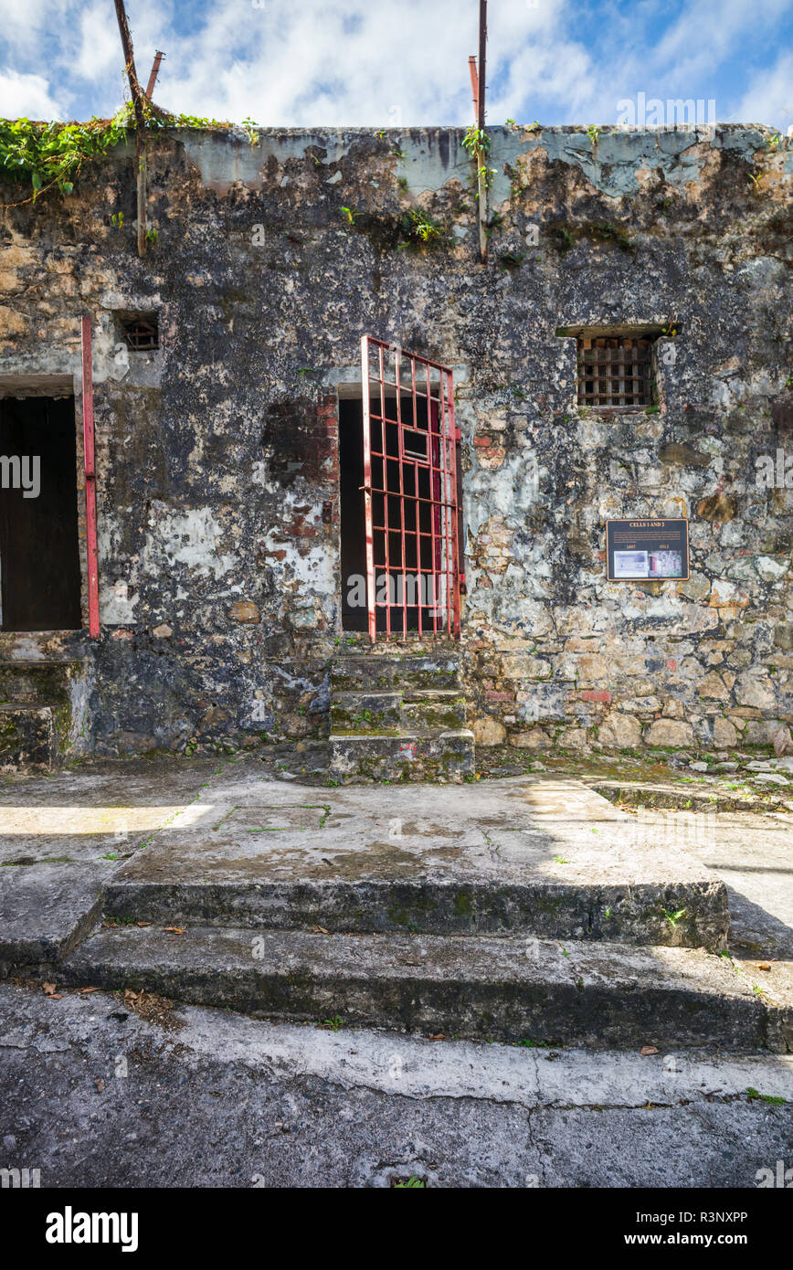 British Virgin Islands, Tortola. Road Town. HM Prison Museum cellblock ...