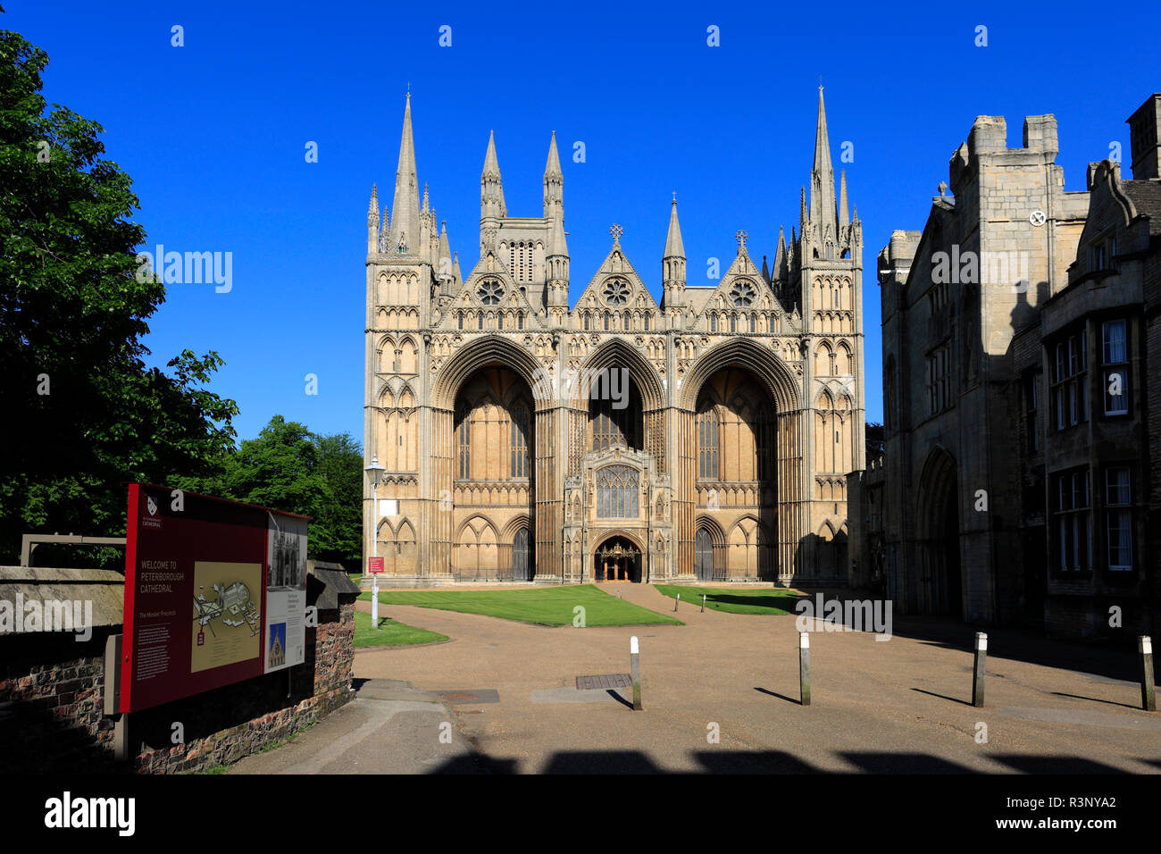 The West front facade of Peterborough City Cathedral, Cambridgeshire ...