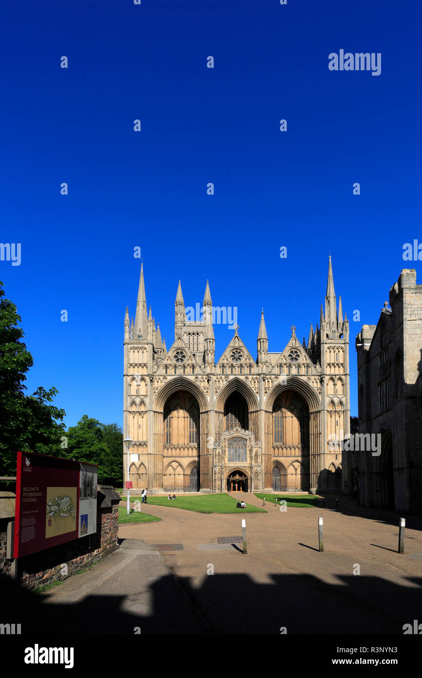 The West front facade of Peterborough City Cathedral, Cambridgeshire ...