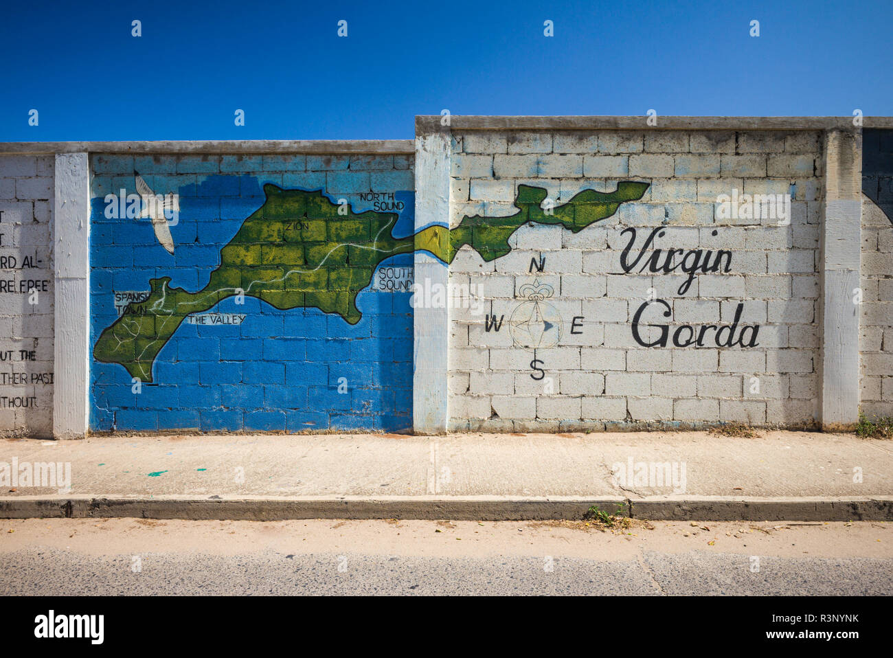 British Virgin Islands, Virgin Gorda. Spanish Town, wall mural, map of ...