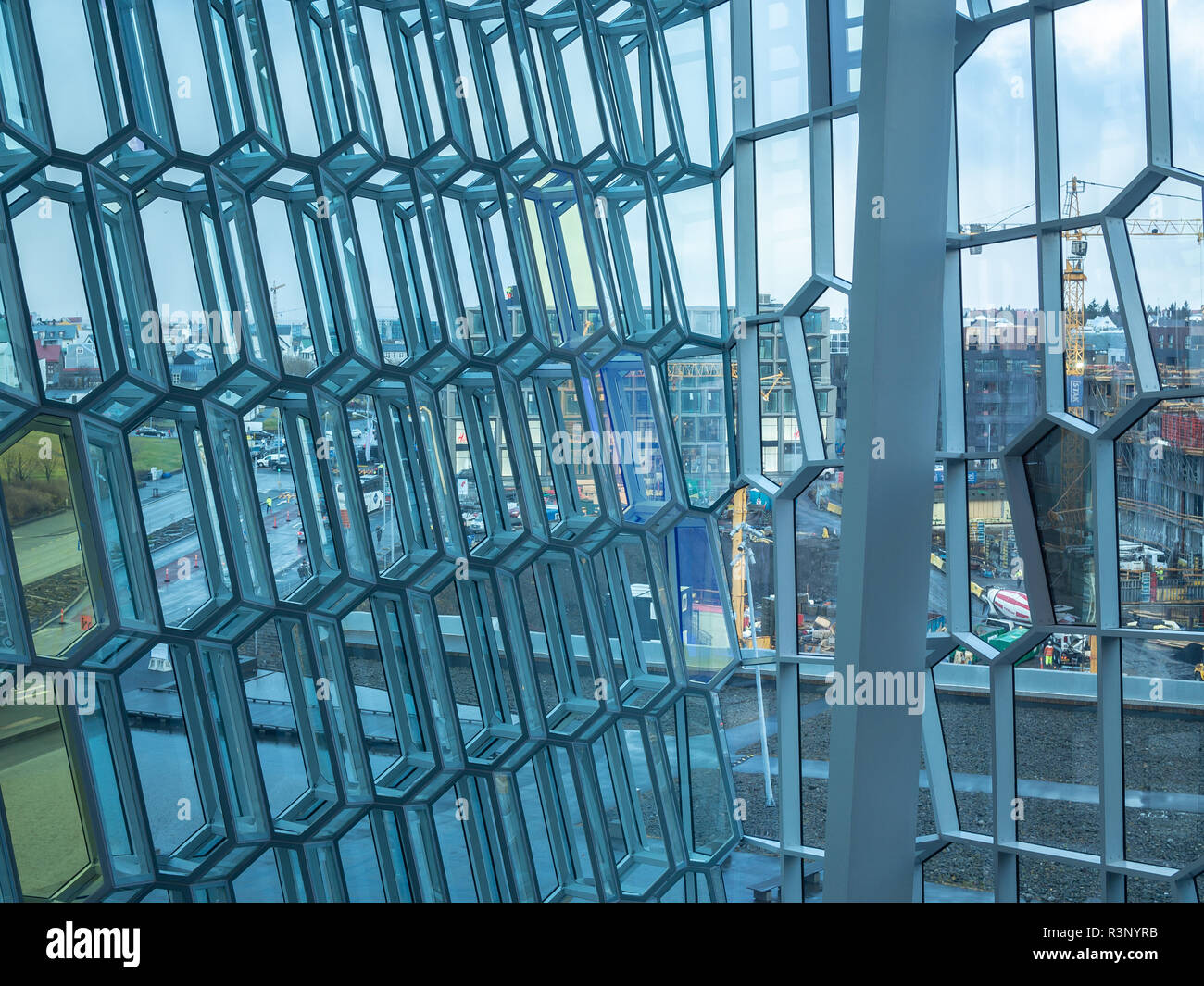 REYKJAVIK, ICELAND-OCTOBER 24, 2018: Interior view of abstract windows ...