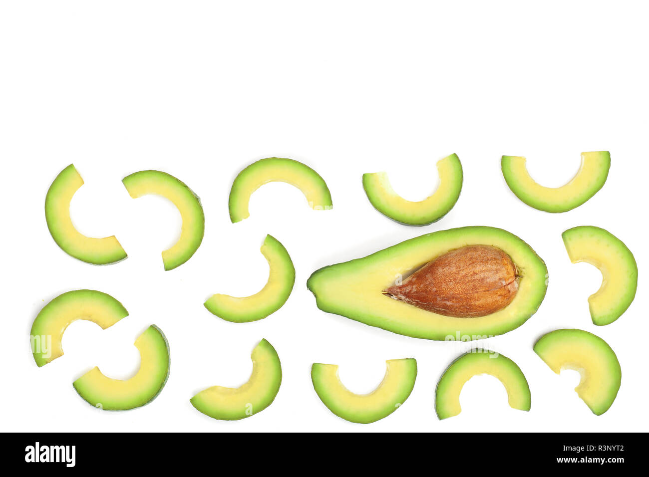 slices of avocado isolated on white background with copy space for your ...