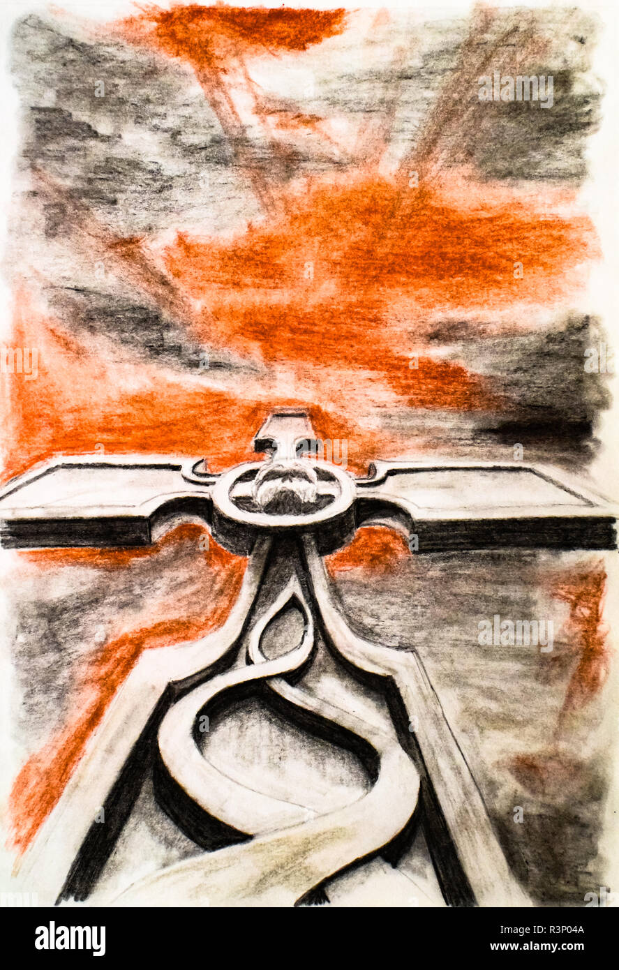 Christian cross with a skull in the middle. Angry cross style. Dark ...