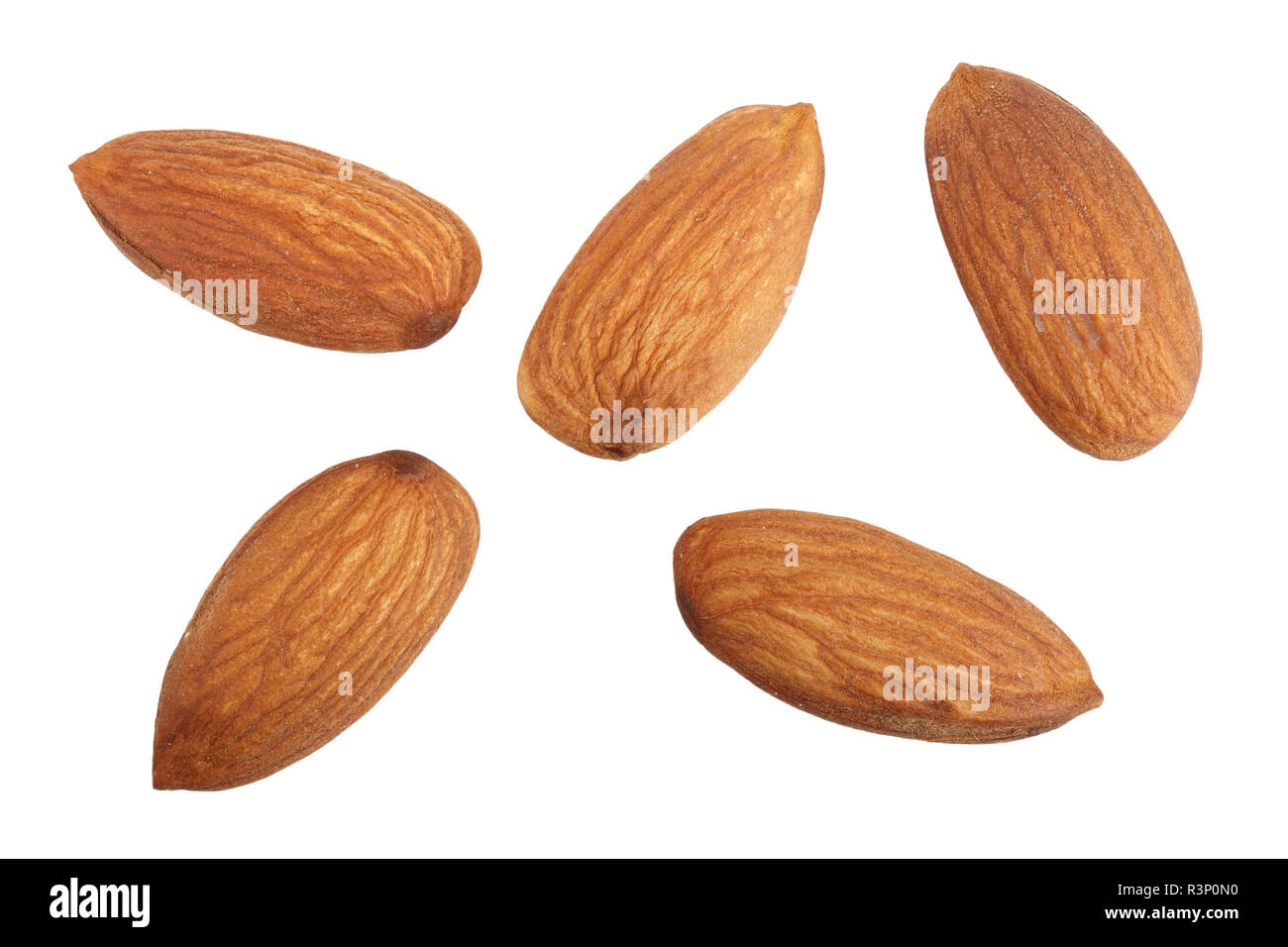 almonds isolated on white background without a shadow close up. Top ...