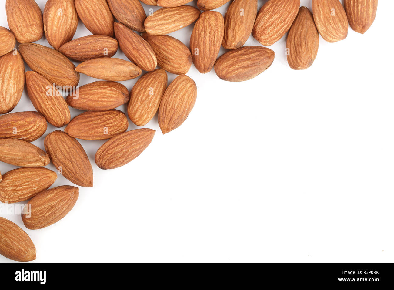 almonds isolated on white background with copy space for your text. Top ...