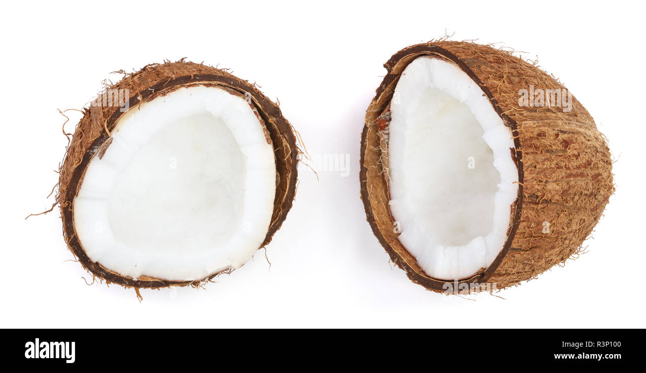 coconut half isolated on white background. Flat lay. Top view Stock ...