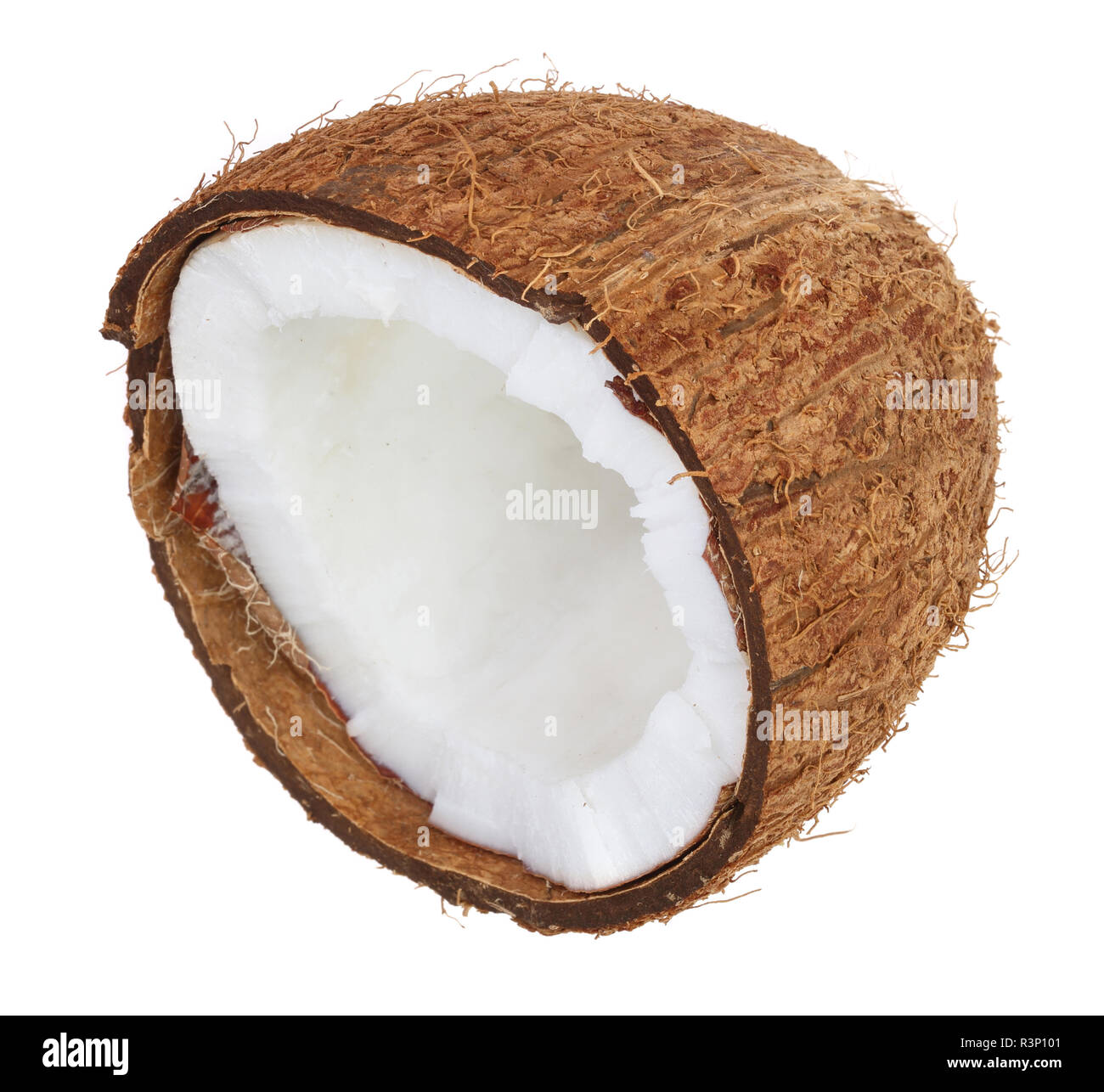 coconut half isolated on white background. Flat lay. Top view Stock ...