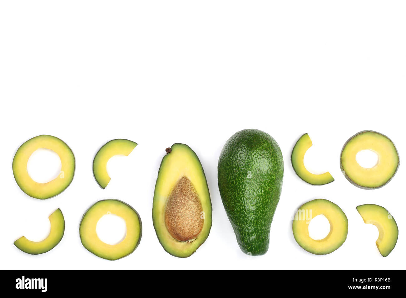 avocado slices isolated on white background with copy space for your ...