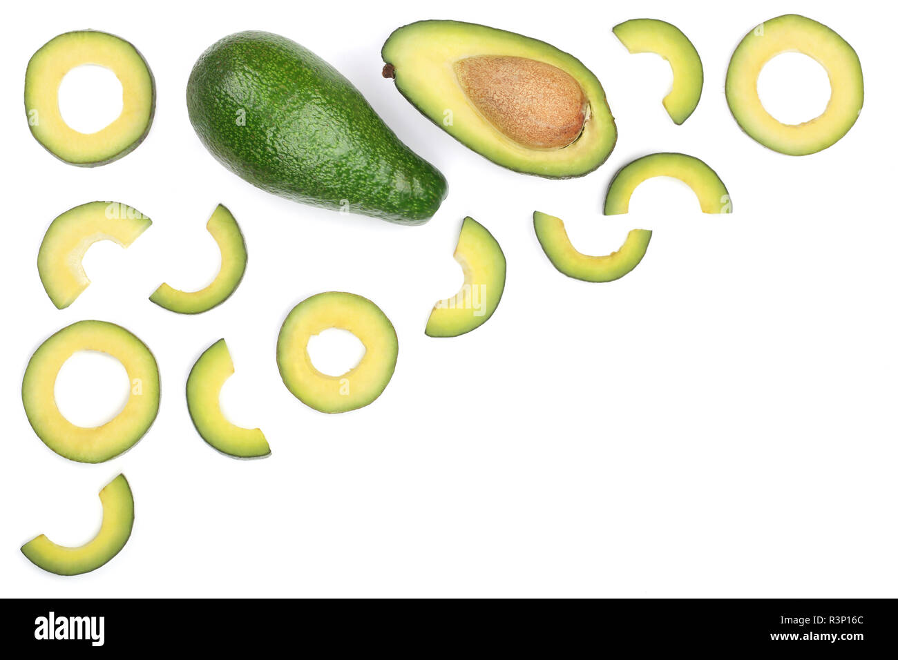 avocado slices isolated on white background with copy space for your ...