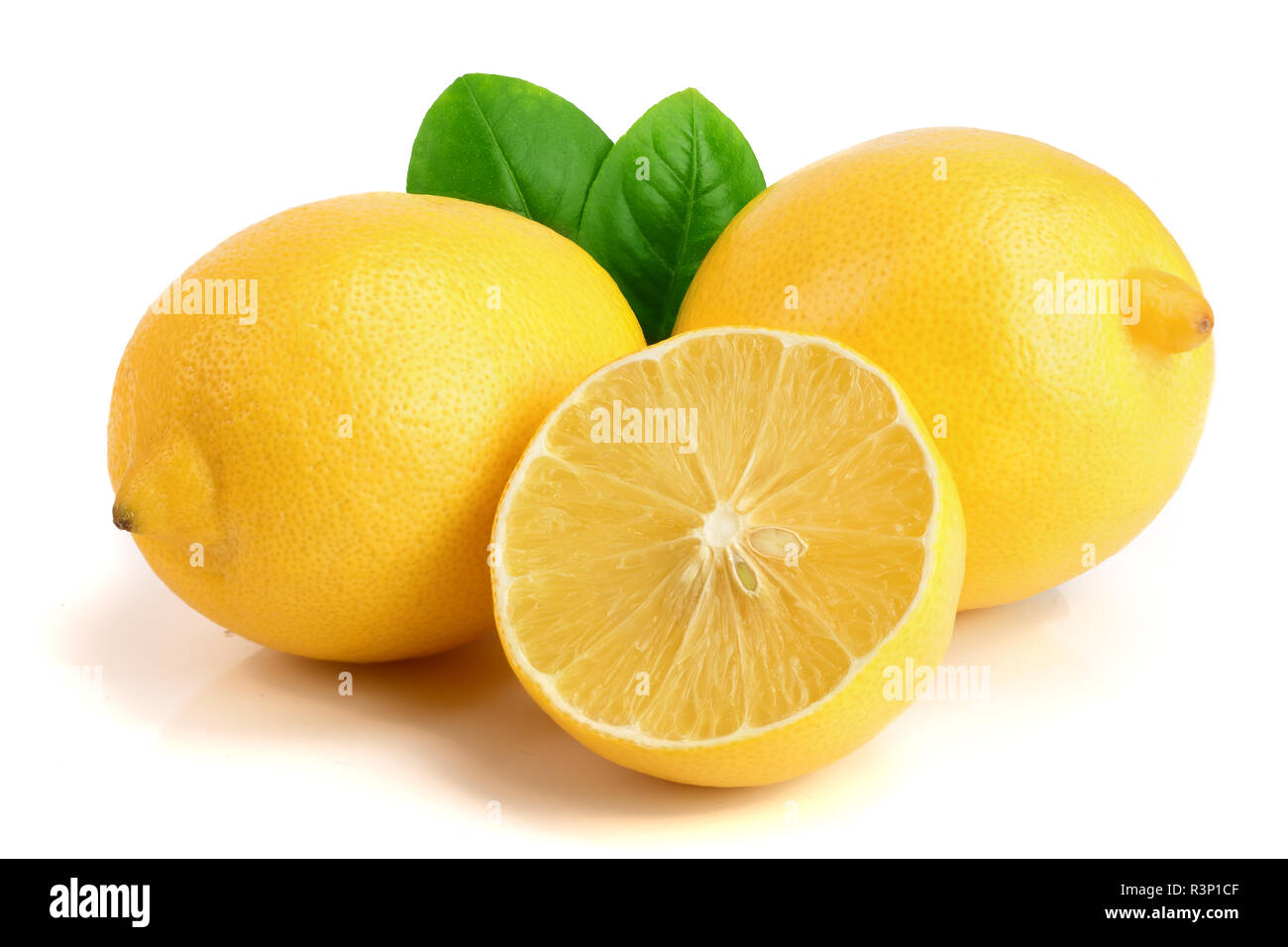 lemon and slice with leaf isolated on white background Stock Photo - Alamy