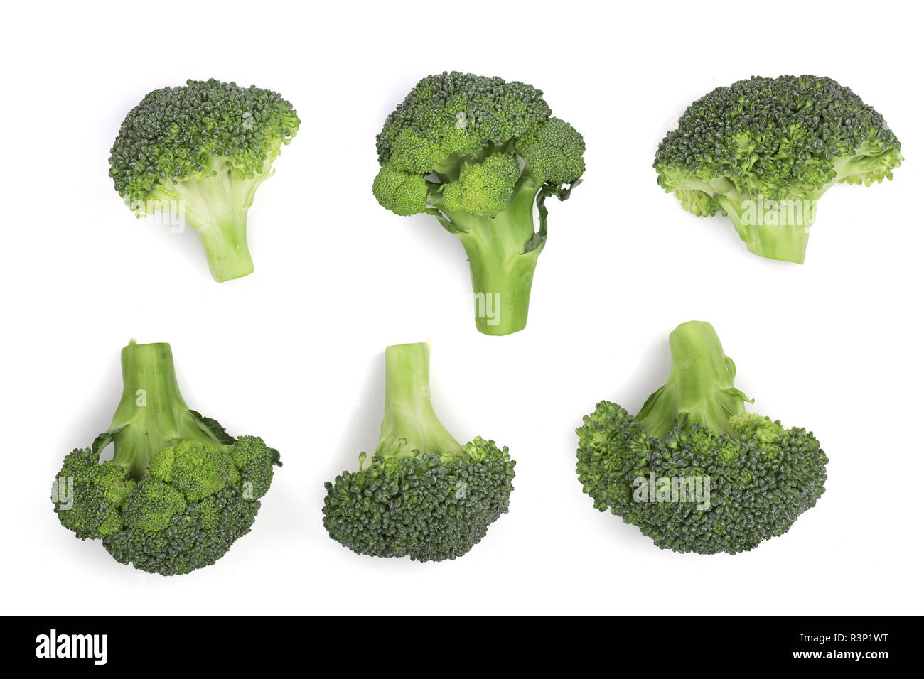 fresh broccoli isolated on white background. Top view. Flat lay pattern ...