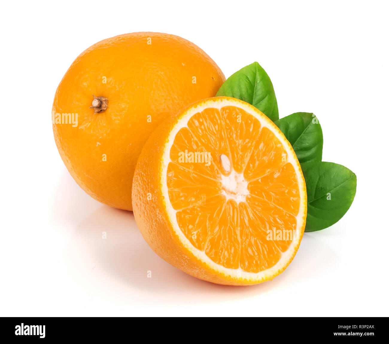 Orange with slice with leafs isolated on the white background Stock ...