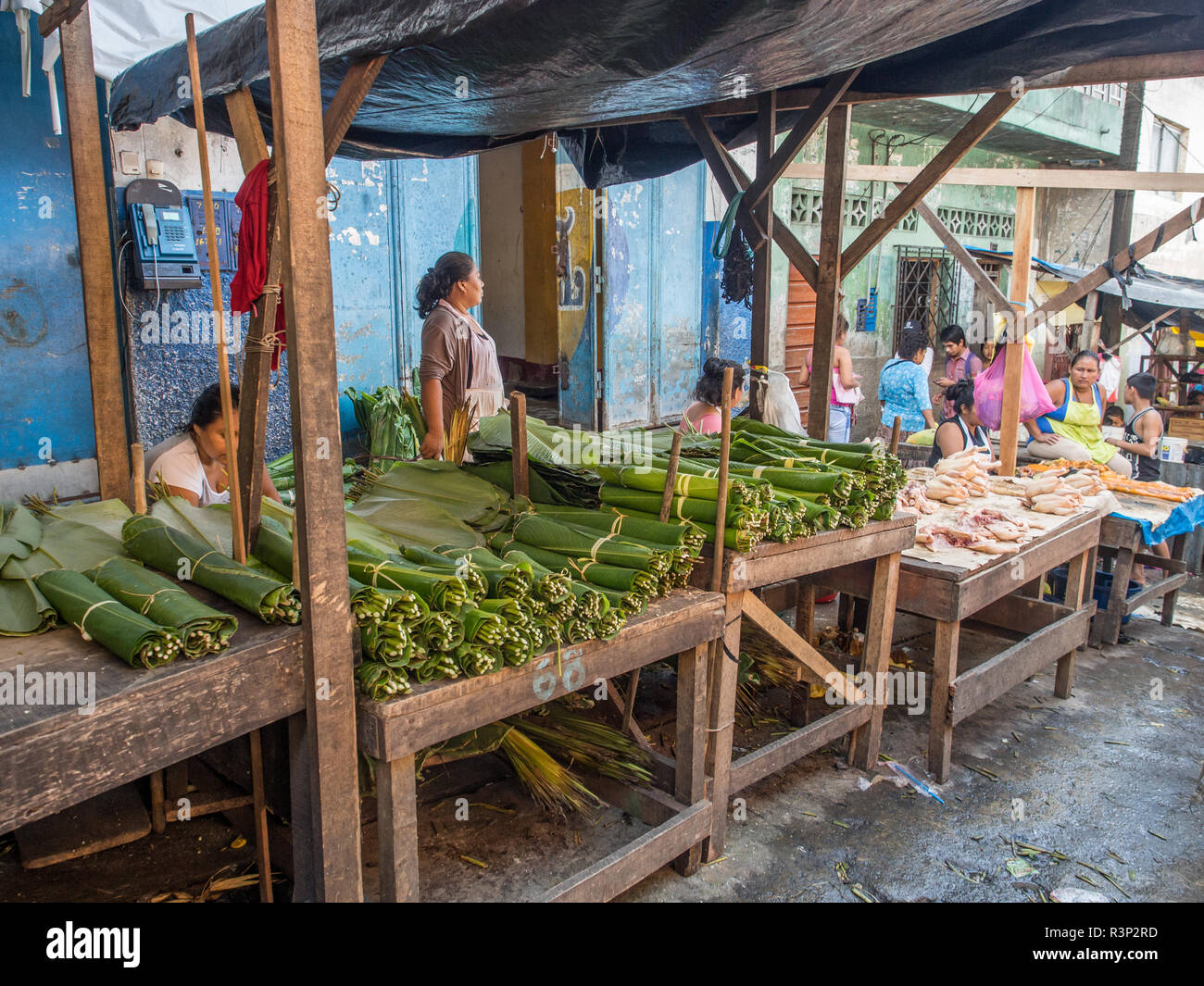 Iquitos, Peru- May 16, 2016: Different types of local meat sold on the ...