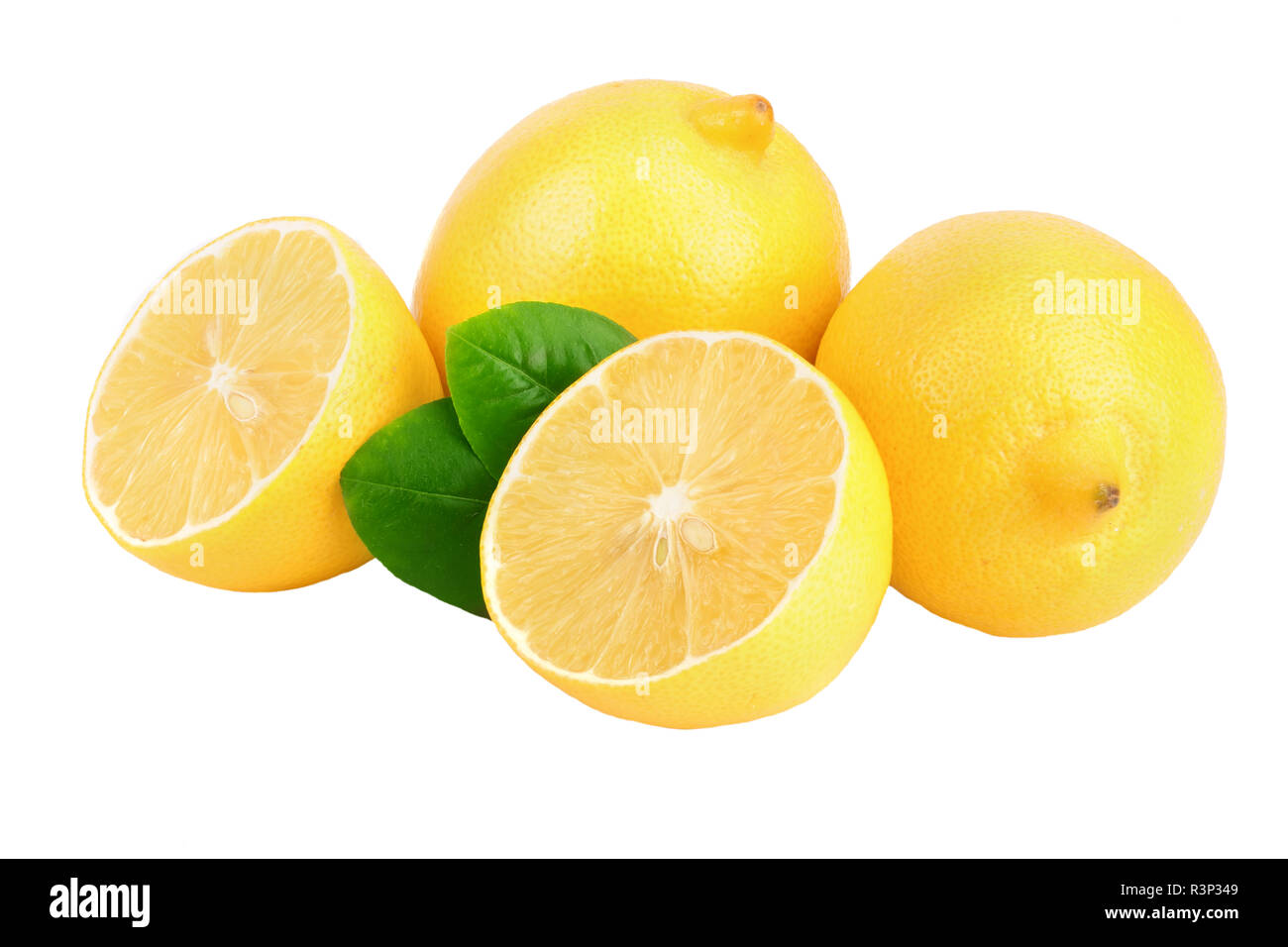 lemon and slice with leaf isolated on white background Stock Photo - Alamy