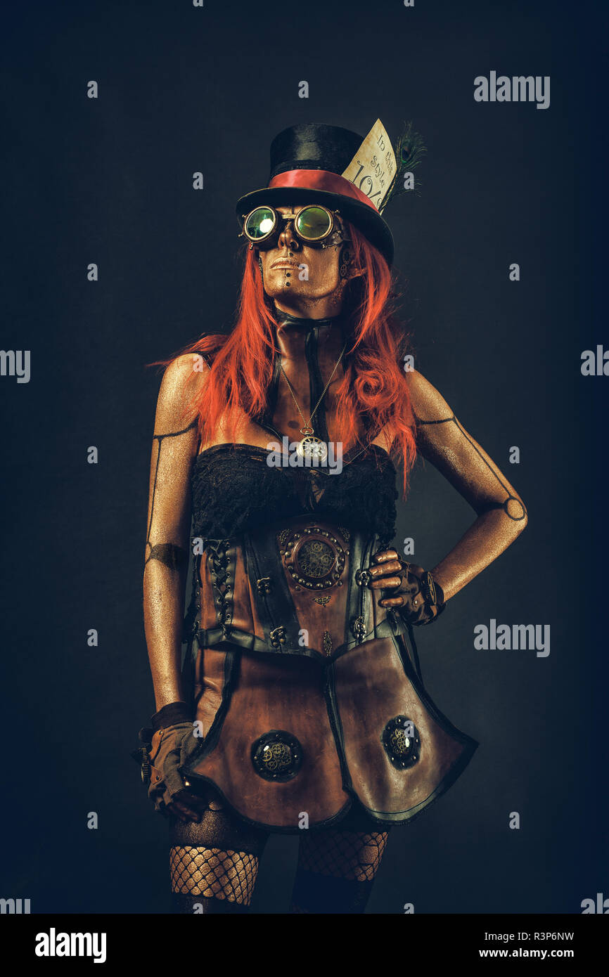 Woman steampunk robot, red hair Stock Photo - Alamy