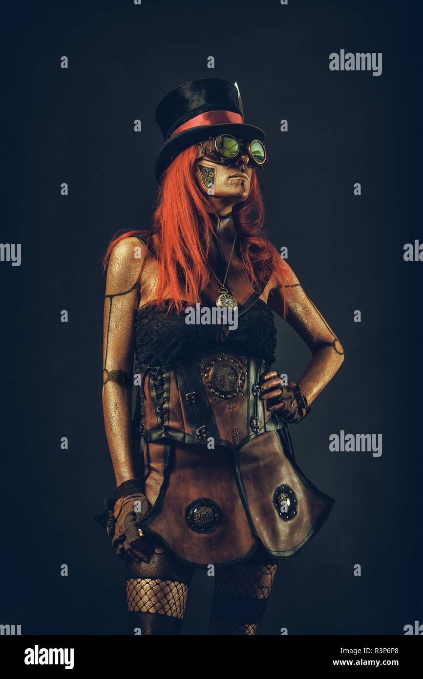 Woman steampunk robot, red hair Stock Photo - Alamy