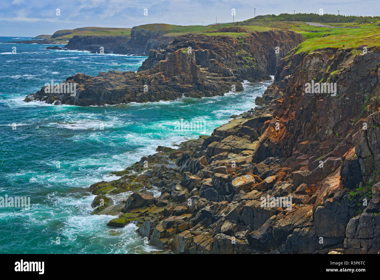 Canada, Newfoundland, Elliston. Cliffs along rocky ocean shoreline ...