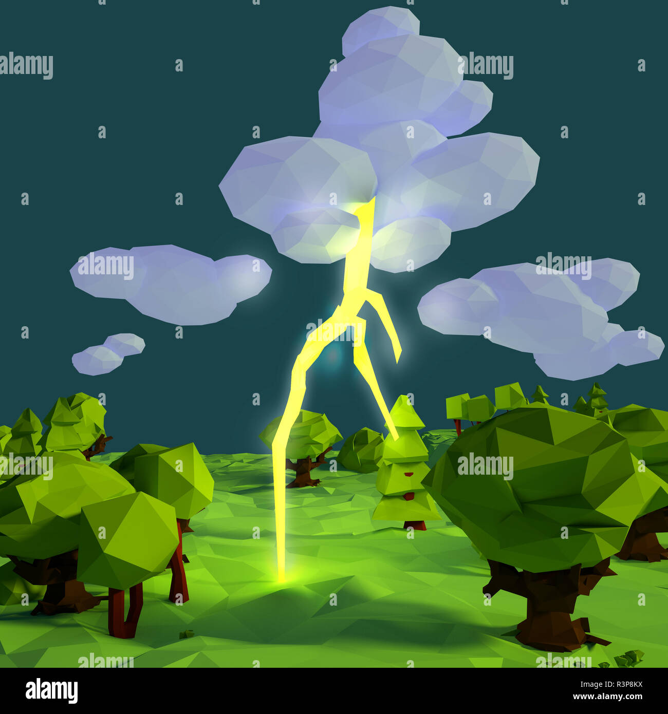 small landscape with lightning and thundercloud Stock Photo - Alamy