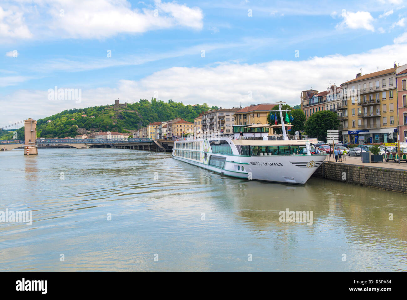 Riverboat docked, Rhone river, Vienne, France Stock Photo - Alamy
