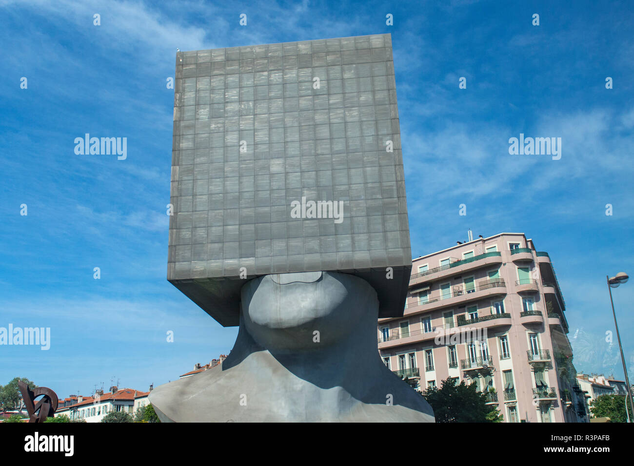 Square Head sculpture with library offices inside, Nice, France Stock ...