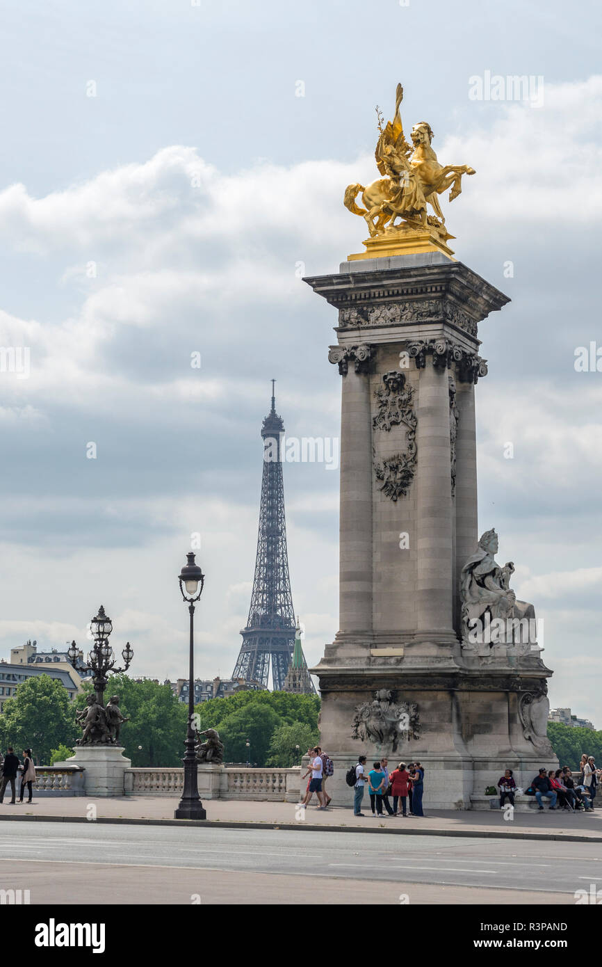 Golden statue on Pont Alexandre III, Paris, France, Europe Stock Photo ...