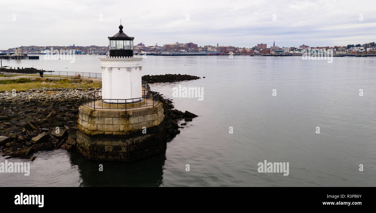 A beacon in Portland harbor warns mariners of dangerous rocks and surf ...