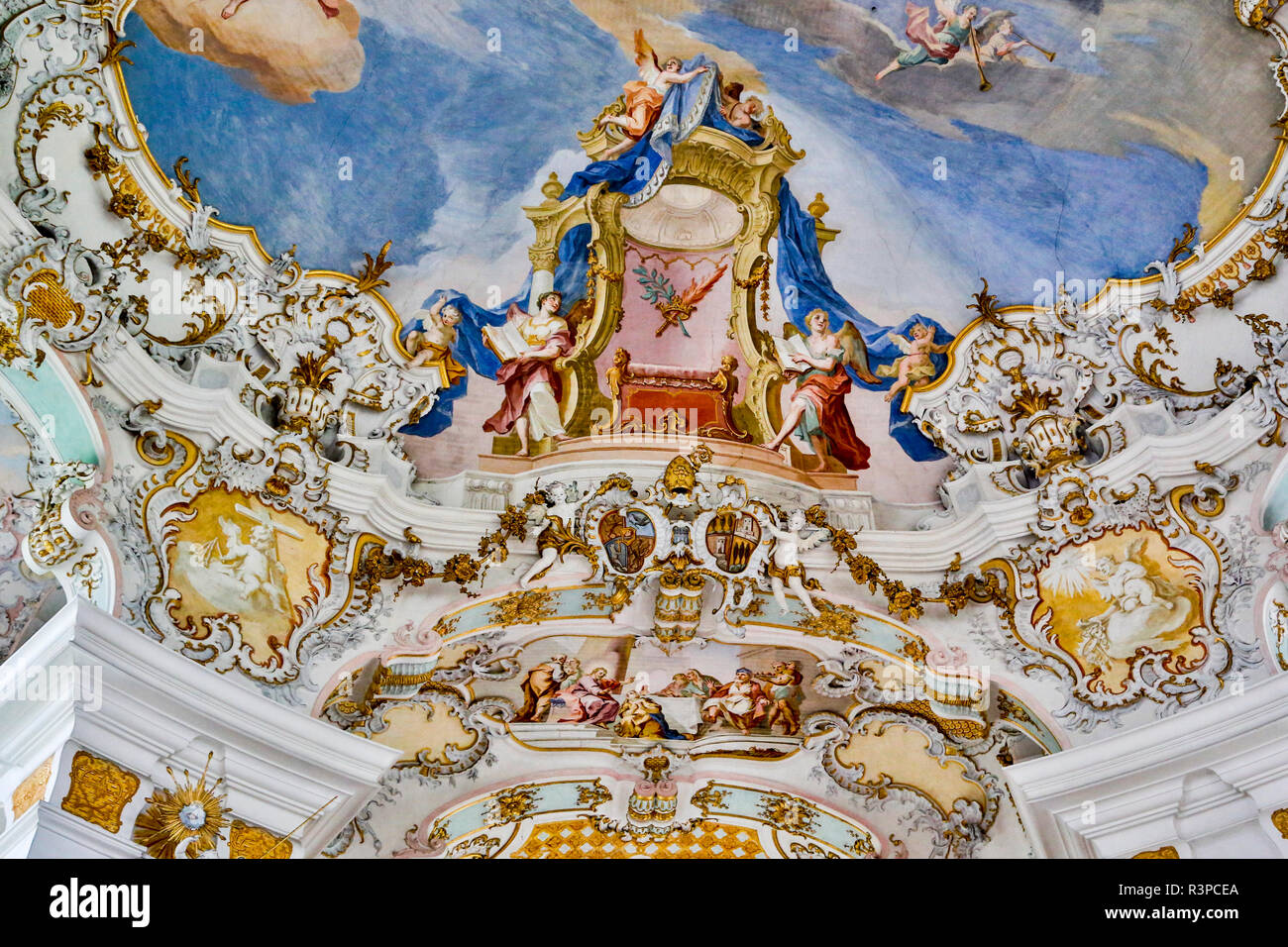 Germany, Steingaden, Part of Ceiling of Wieskirche (Church in the ...