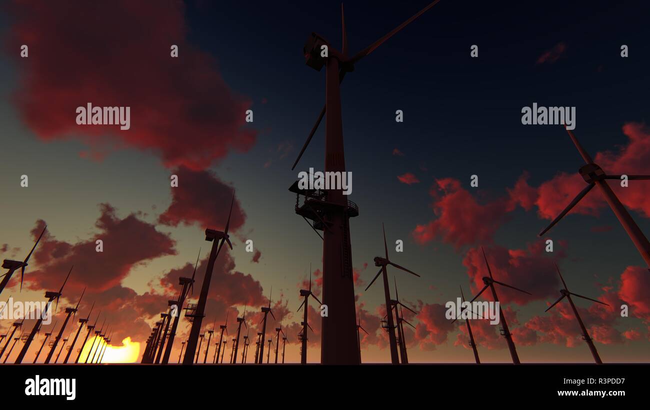 Offshore wind farm, windmills, 3d rendering Stock Photo - Alamy