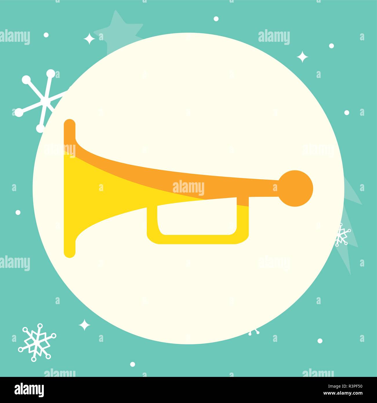trumpet icon over white circle and blue background, vector illustration ...