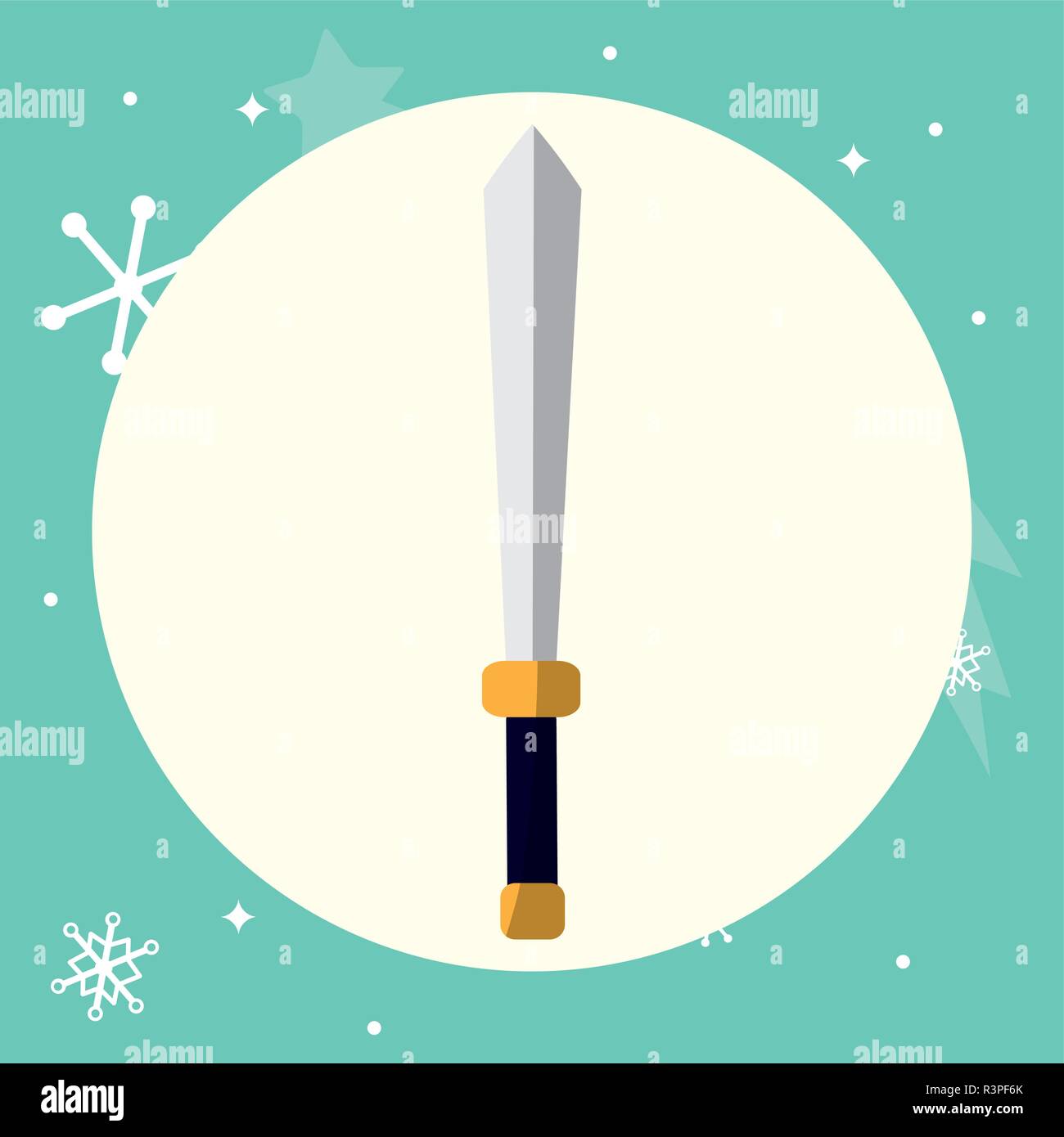 sword icon over white circle and blue background, vector illustration ...