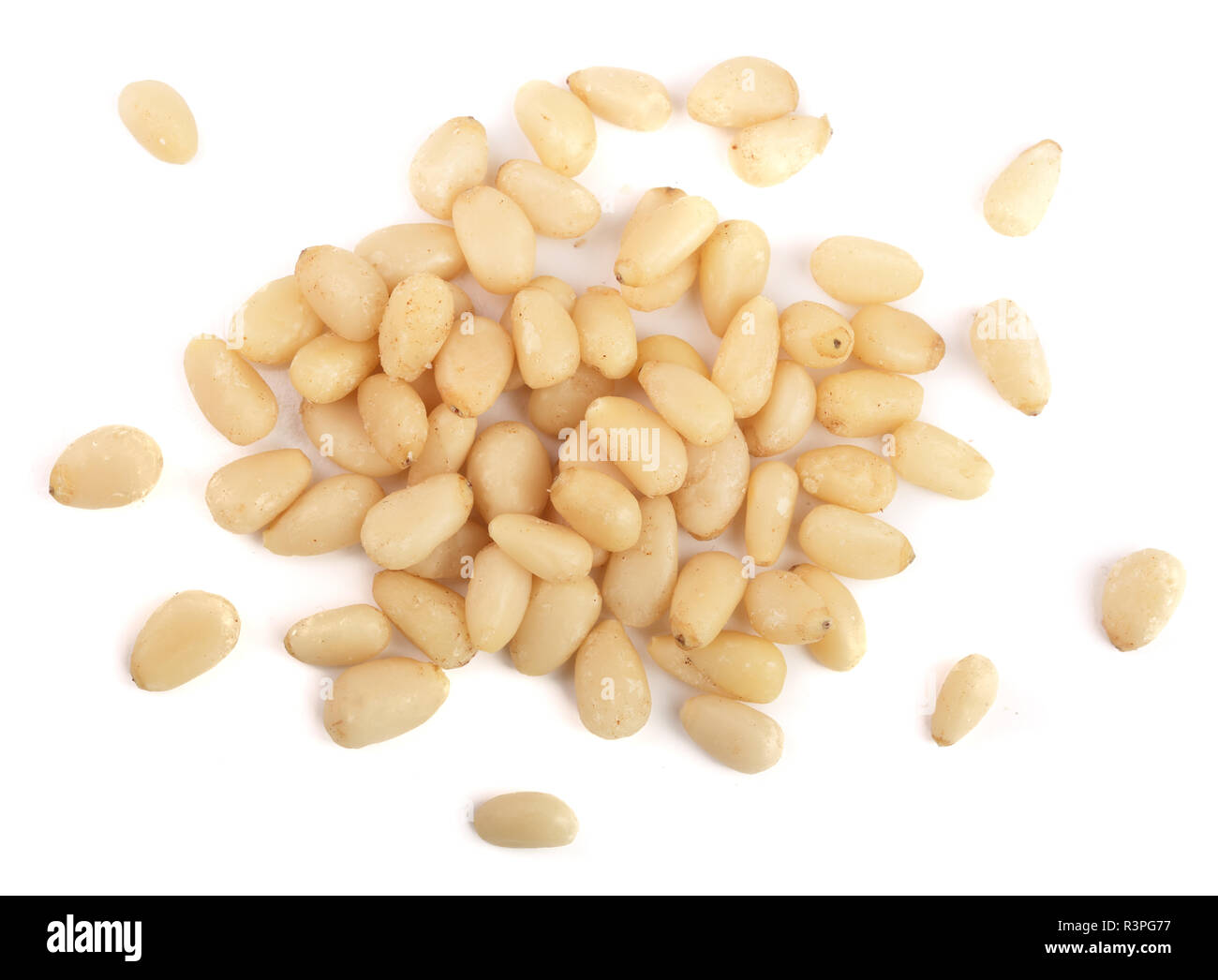 Shelled cedar pine nuts isolated on white background. top view Stock ...