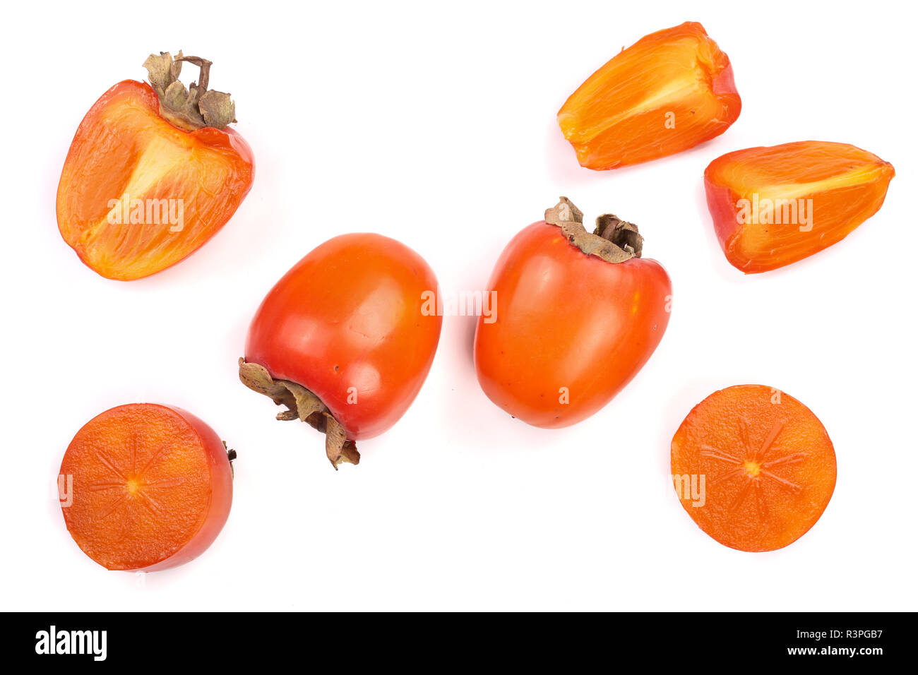 persimmon isolated on white background. Top view. Flat lay pattern ...