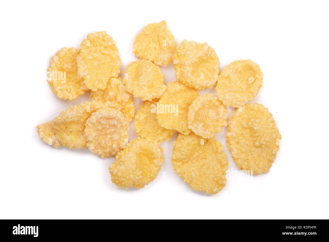 Corn flakes isolated on white background. Top view Stock Photo - Alamy