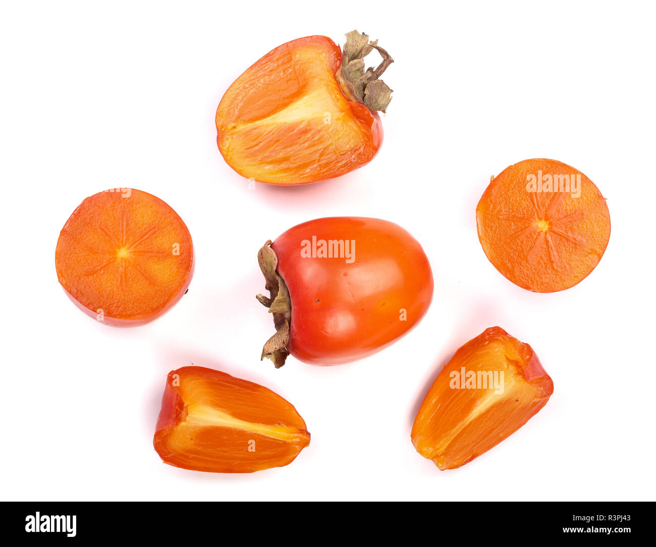 persimmon isolated on white background. Top view. Flat lay pattern ...