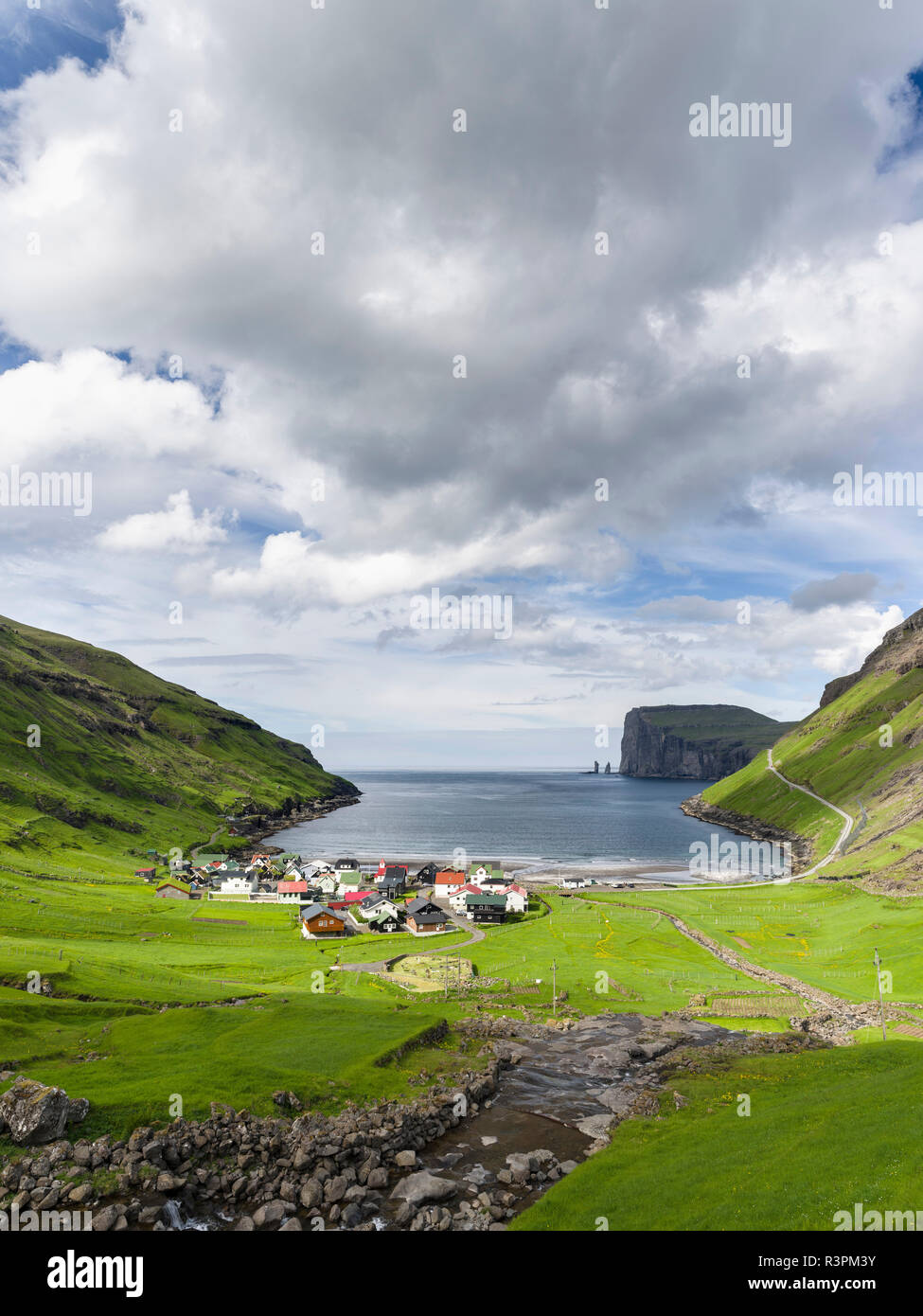 Village Tjornuvik. In the background the island Eysturoy with the ...