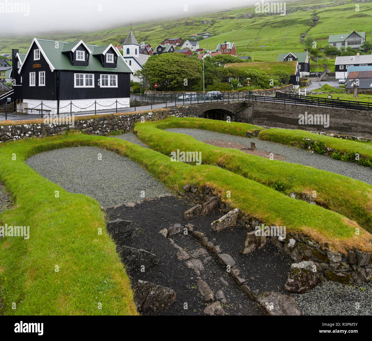 Village Kvivik, the ruins of a Norse longhouse and its village. Denmark ...