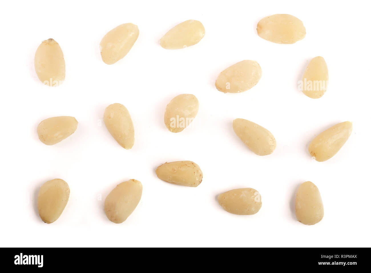 Shelled cedar pine nuts isolated on white background. top view Stock ...