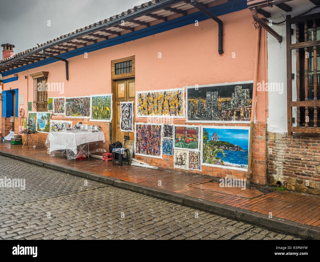 Bogota, Colombia - Sep13, 2018: Colored walls of houses and pictures of ...