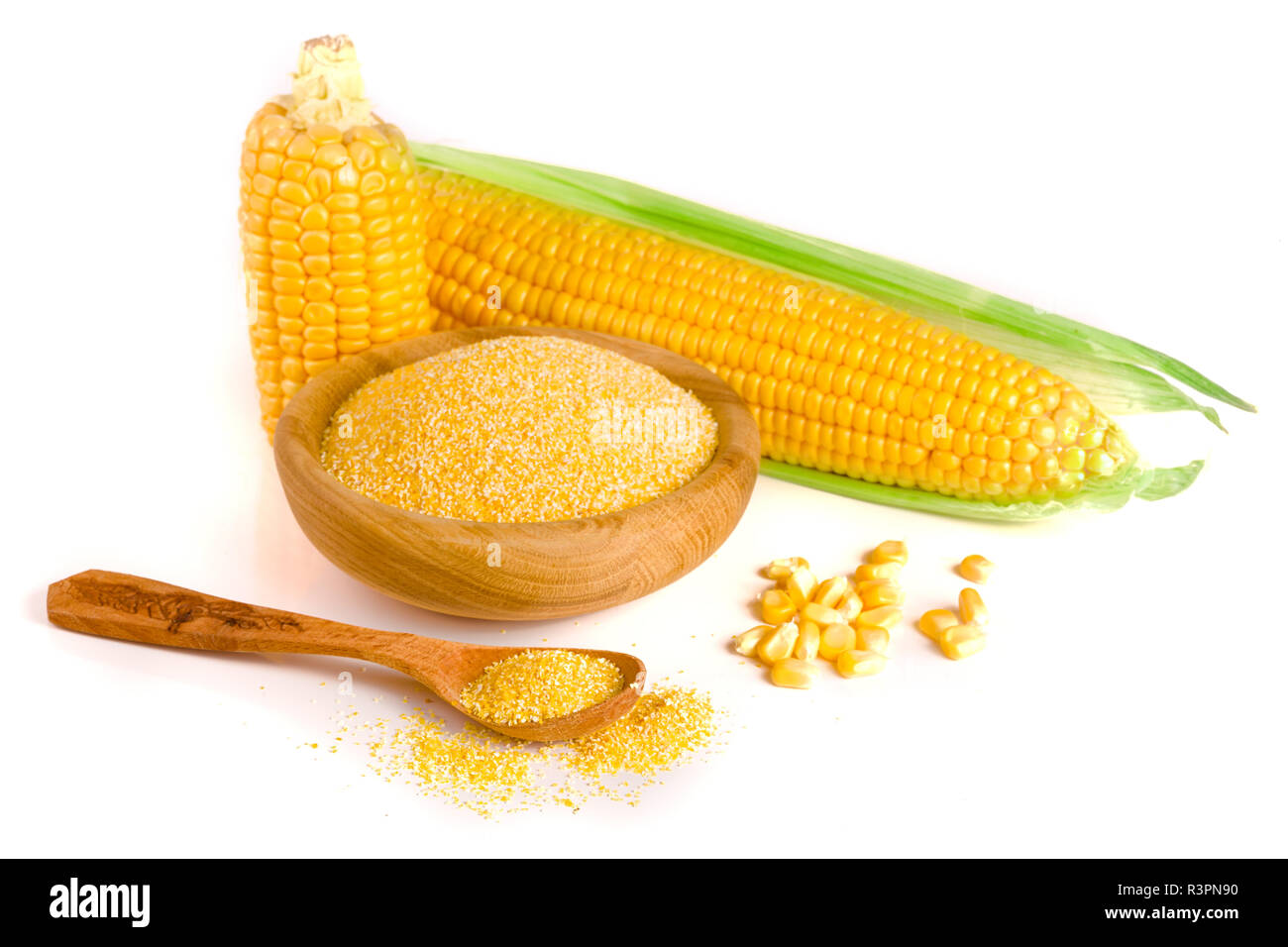 cornmeal and corncob isolated on white background Stock Photo - Alamy